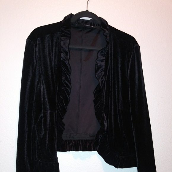 Laura | Jackets & Coats | Black Velvet Crop Jacket With Ruffles | Poshmark
